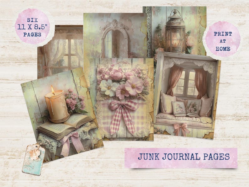 Cottagecore Junk Journal Printable, Pink Gingham Scrapbook Papers ...