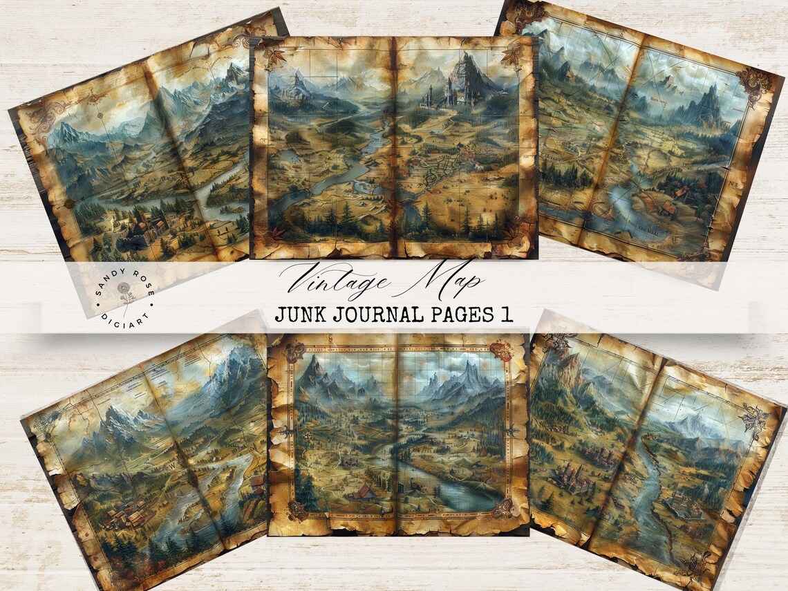 Junk Journal Map, Vintage Scrapbook Paper, Ancient Rustic Journal ...