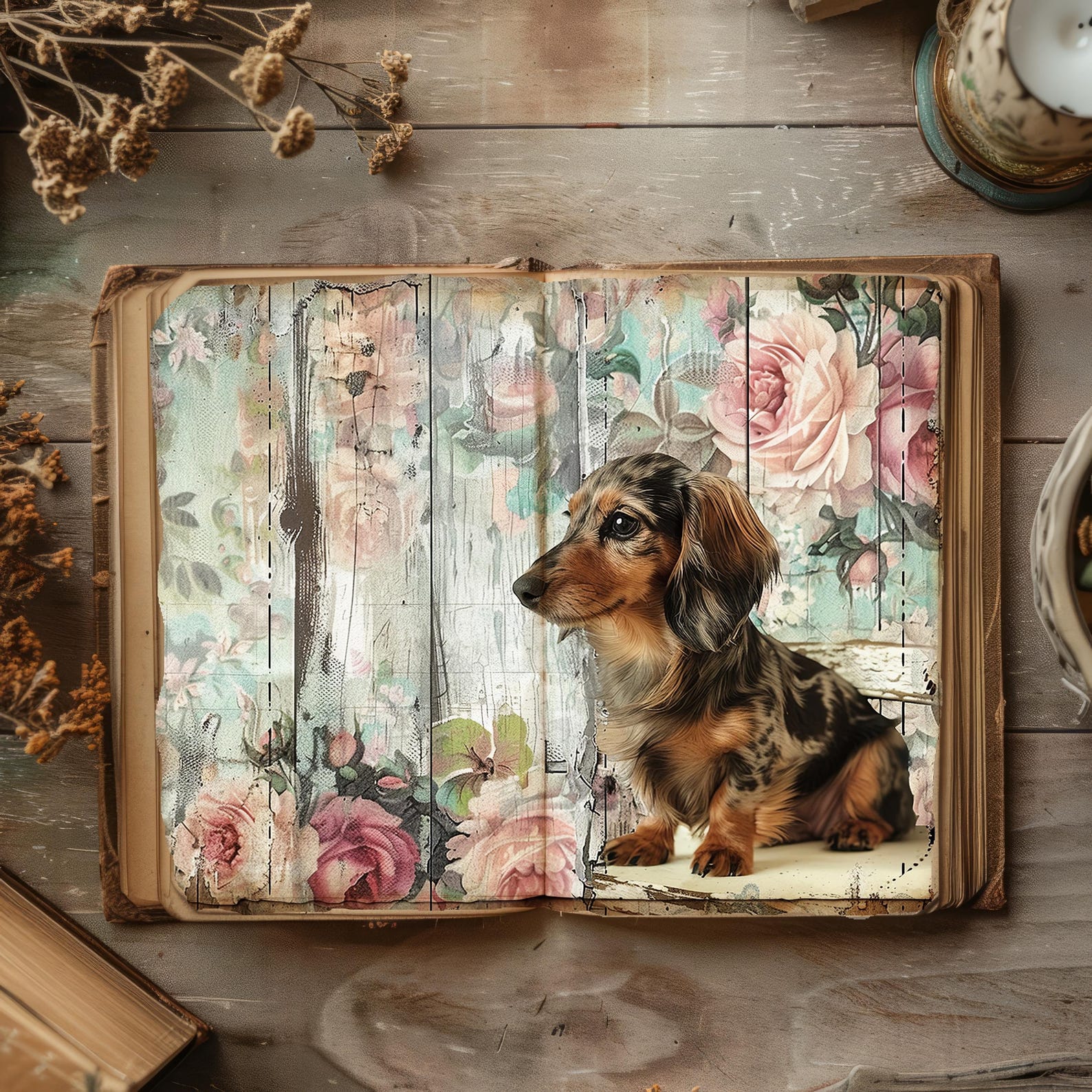 Junk Journal Pages Dog, Dachshund Vintage Scrapbook Paper, Rustic ...