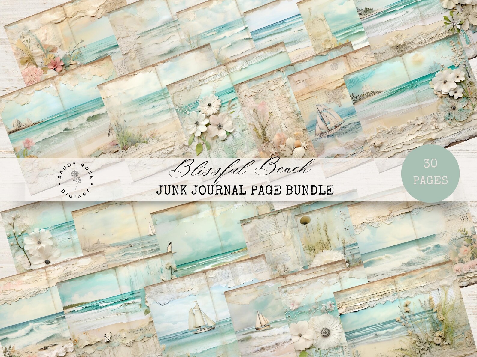 Coastal Junk Journal Kit, Vintage Scrapbook Papers, Holiday Journal ...