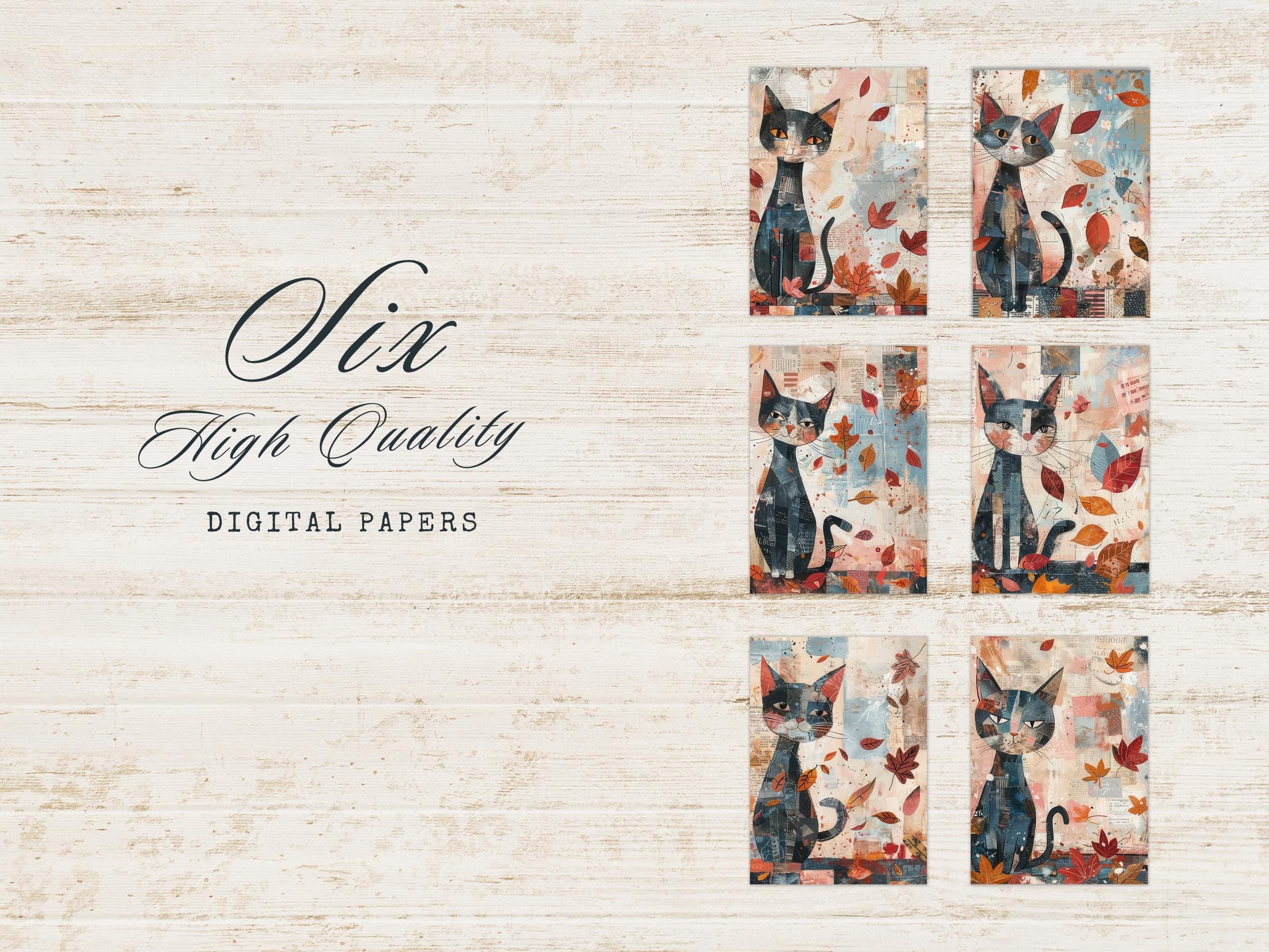 Whimsical Cat Junk Journal, Patchwork Scrapbook Pages, Printable Paper ...