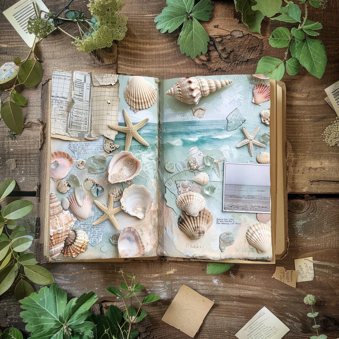 Junk Journal Kit Shell, Vintage Scrapbook Papers, Ocean Journal ...
