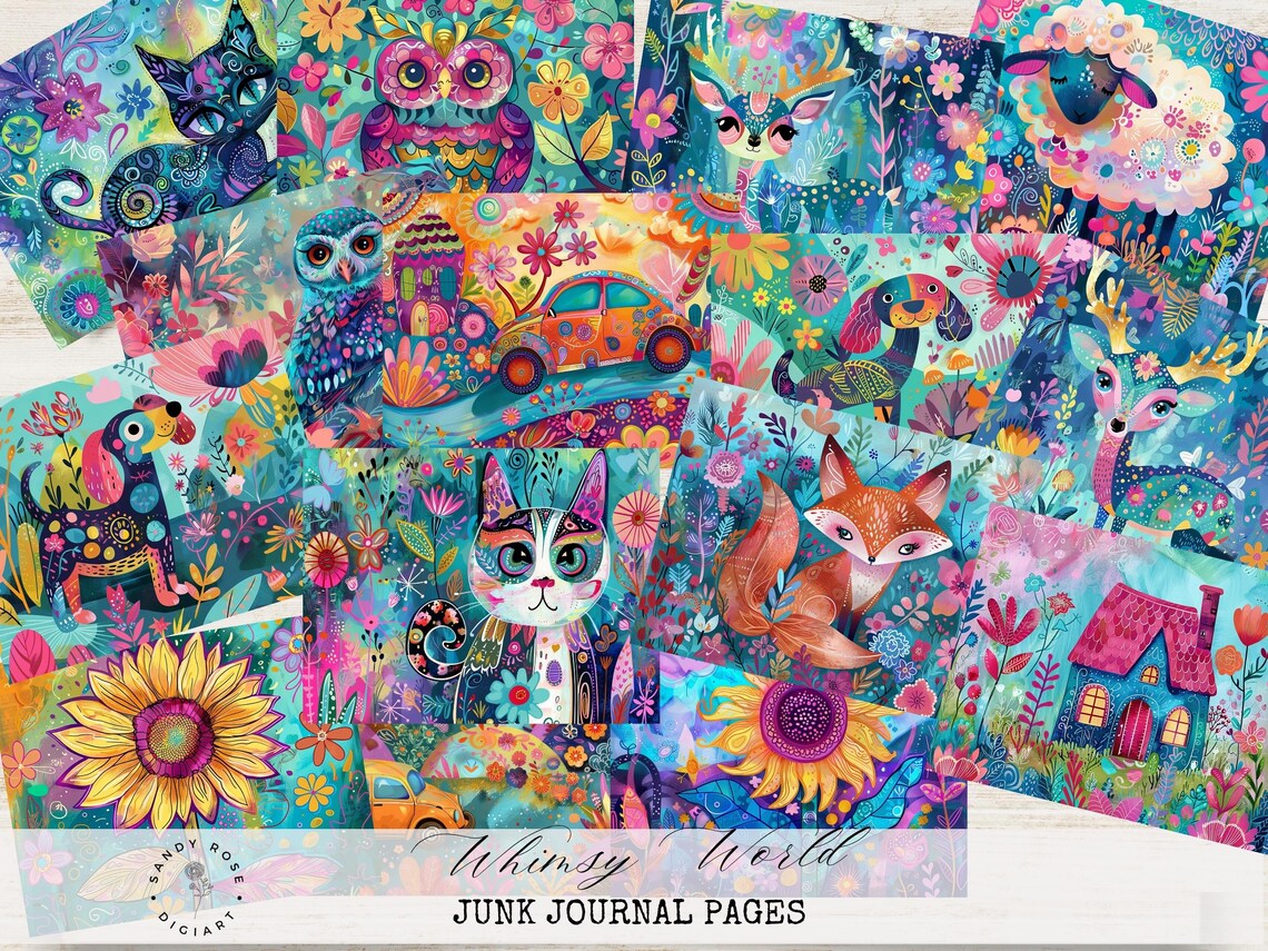 Colorful Junk Journal Kit, Bright Scrapbook Pages, Printable Paper ...