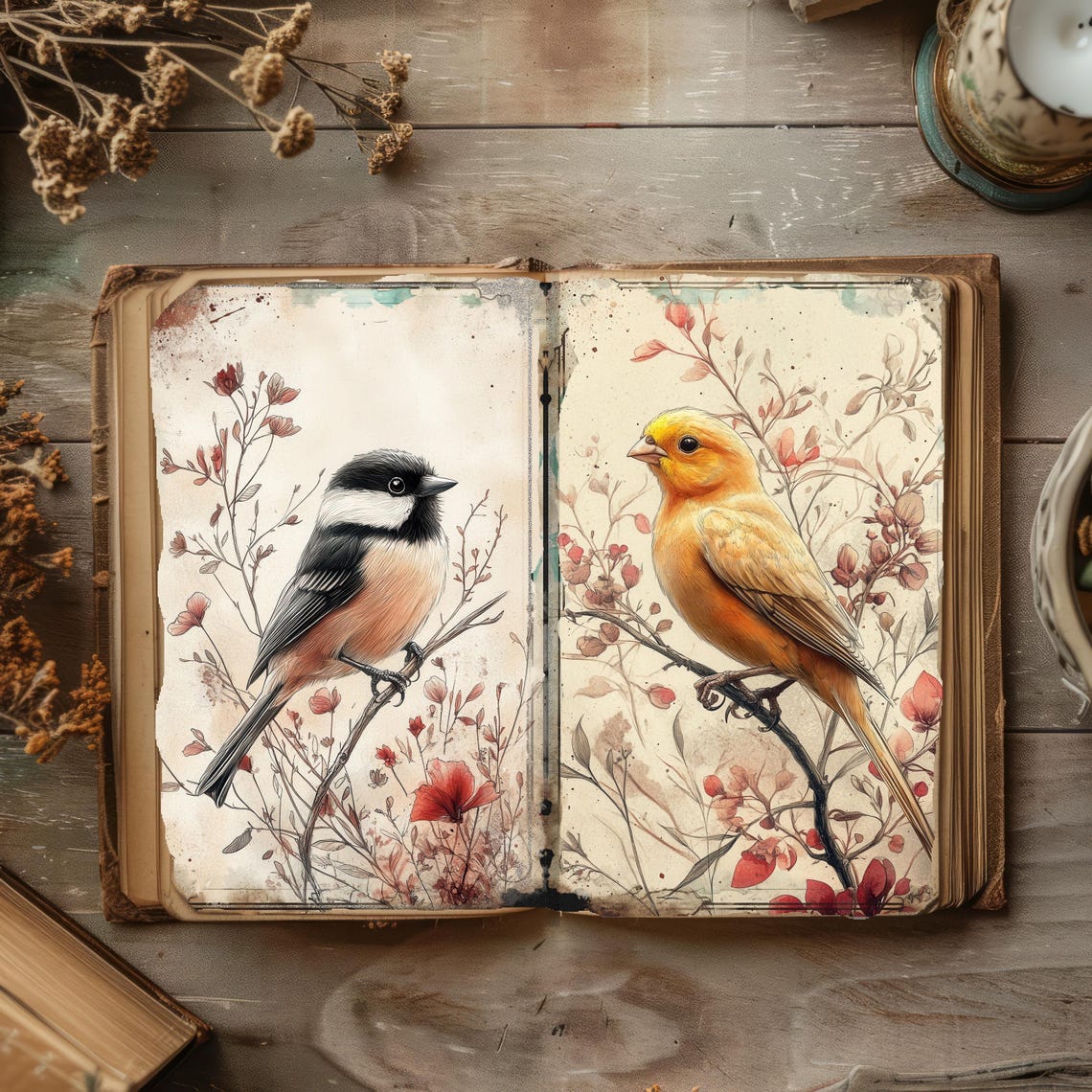 Bird Themed Junk Journal, Woodpecker Digital Papers, Puffin Scrapbook ...