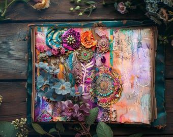 Colorful Junk Journal Kit, Bright Scrapbook Pages, Printable Paper ...