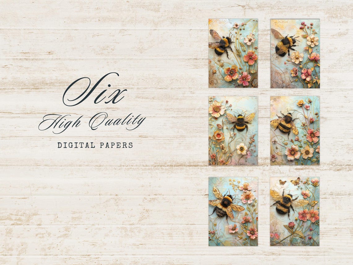 Bee Junk Journal Printable, Pastel Scrapbook Papers, Rustic Journal ...