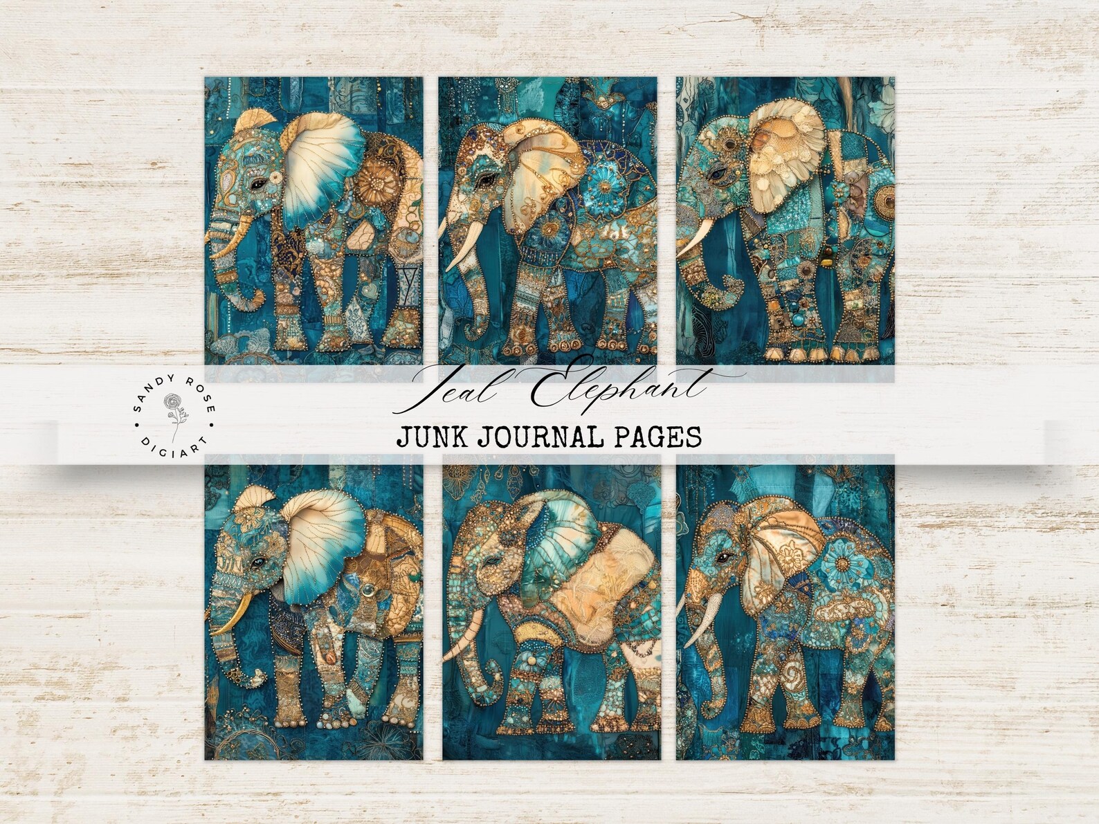 Elephant Junk Journal, Embellished Scrapbook Pages, Quilted Paper Craft ...