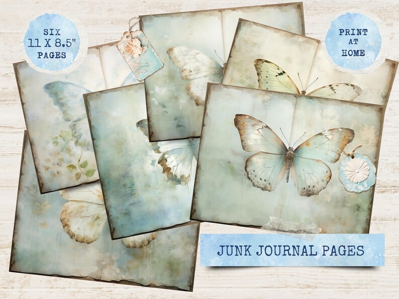 Butterflies and Wildflowers Junk Journal Paper, 6 Vintage Scrapbook ...