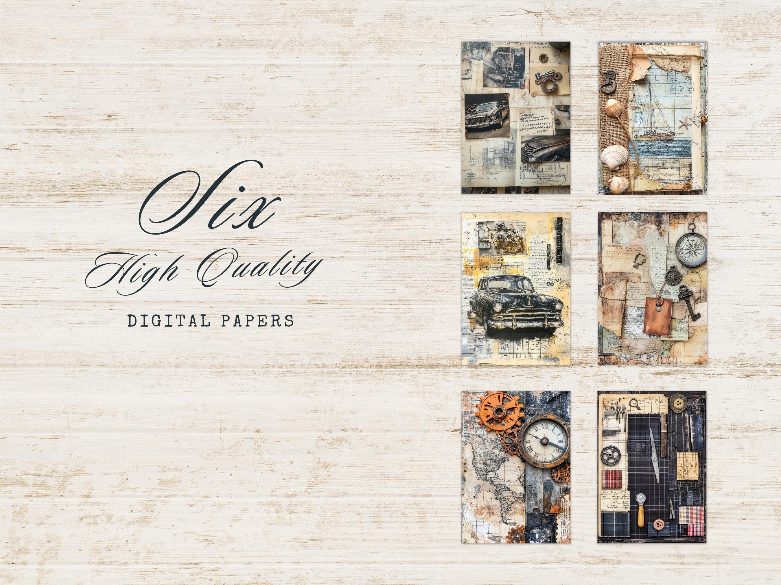 Masculine Digital Junk Journal Paper, Vintage Printable Scrapbook, Guys ...