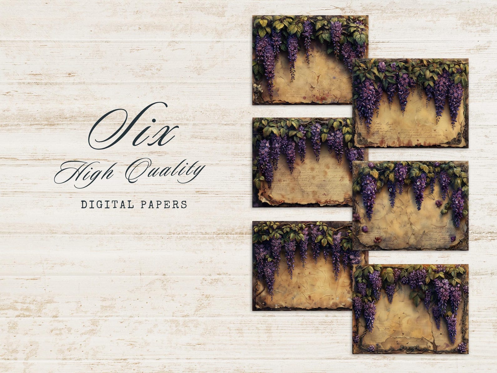 Wisteria Junk Journal Pages, Scrapbook Papers, Rustic Journal ...