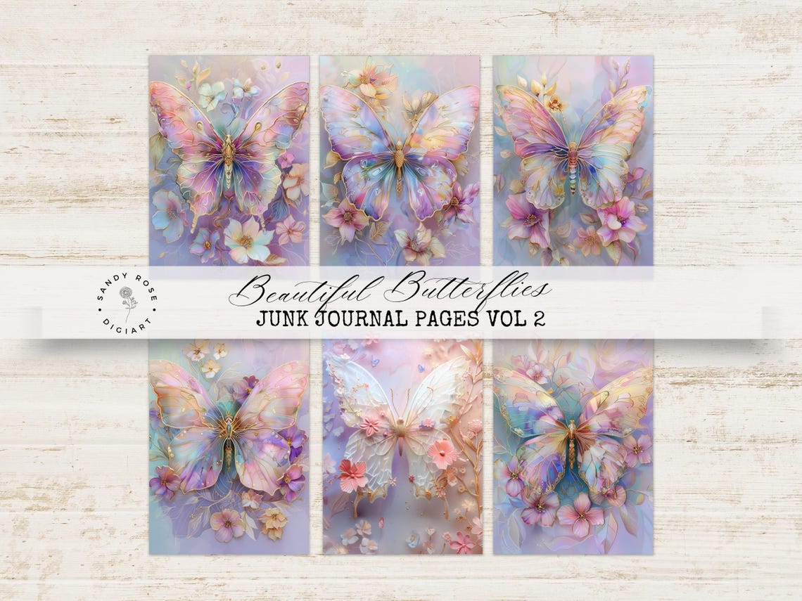 Pastel Butterfly Junk Journal, Scrapbook Paper, Rustic Journal ...