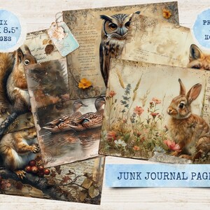 Woodland Animals Junk Journal Kit, Owl Digital Paper, Fox Distressed ...