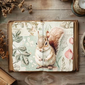 Woodland Animals Junk Journal, Squirrel Digital Paper, Watercolor ...
