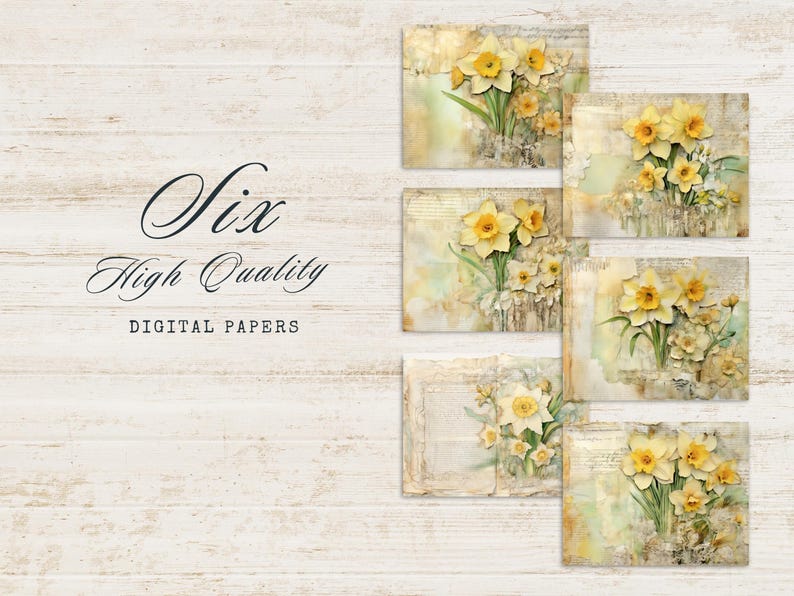 Daffodil Junk Journal Pages, Vintage Scrapbook Papers, Rustic Journal ...