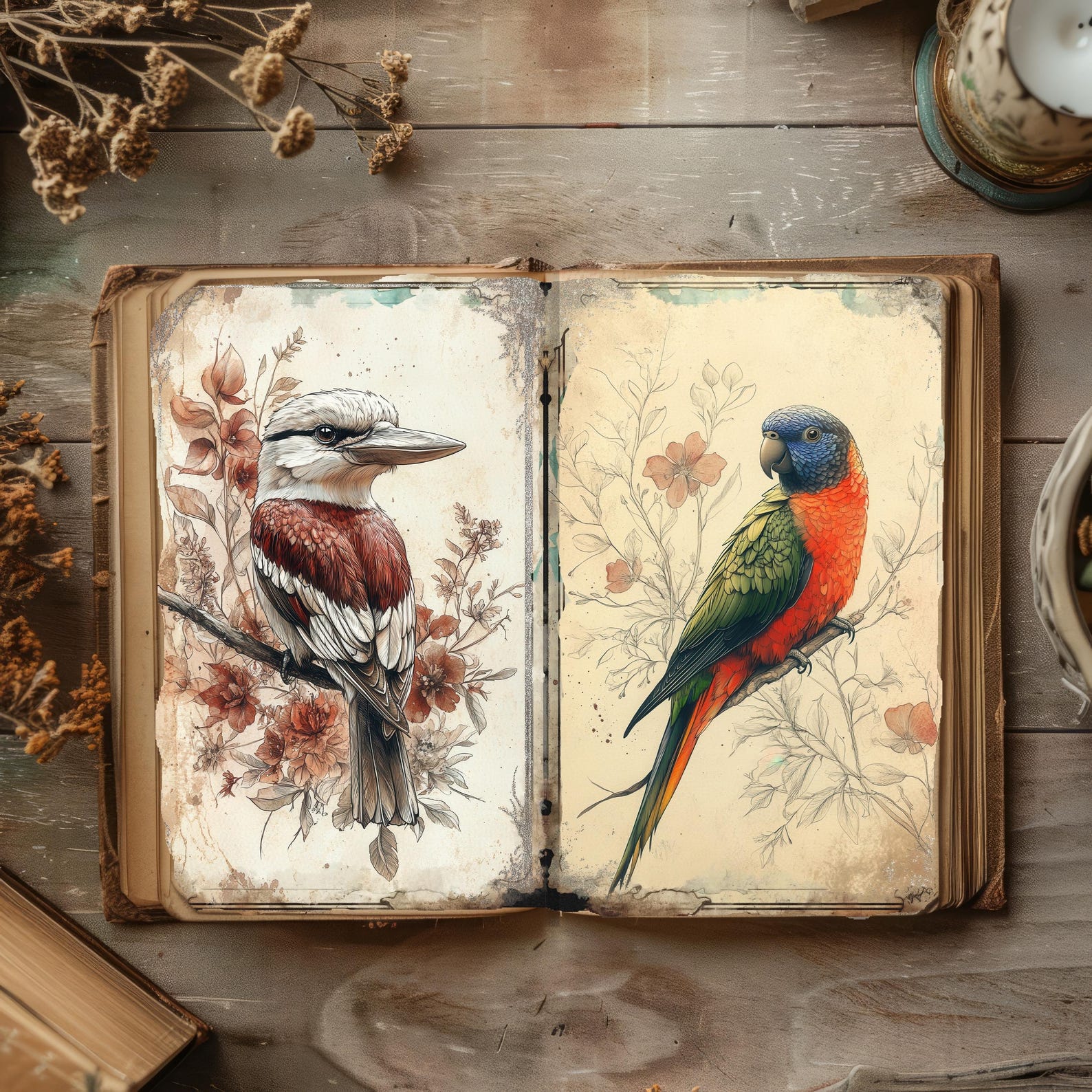 Bird Themed Junk Journal, Woodpecker Digital Papers, Puffin Scrapbook ...