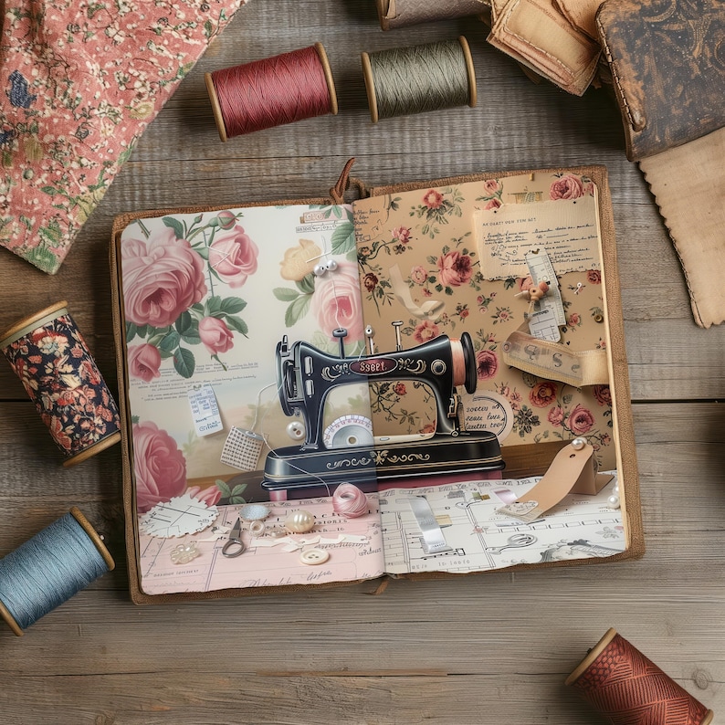 Sewing Theme Printable Junk Journal, Vintage Sewing Scrapbook Paper ...