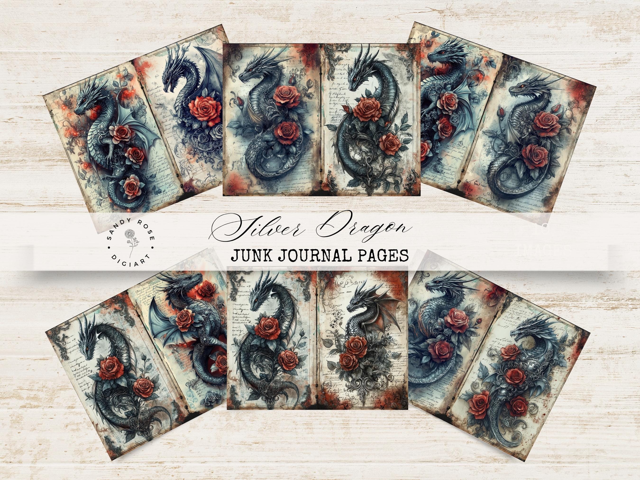 Dragon Junk Journal Kit, Silver Dragon Digital Papers, Scrapbook Papers ...