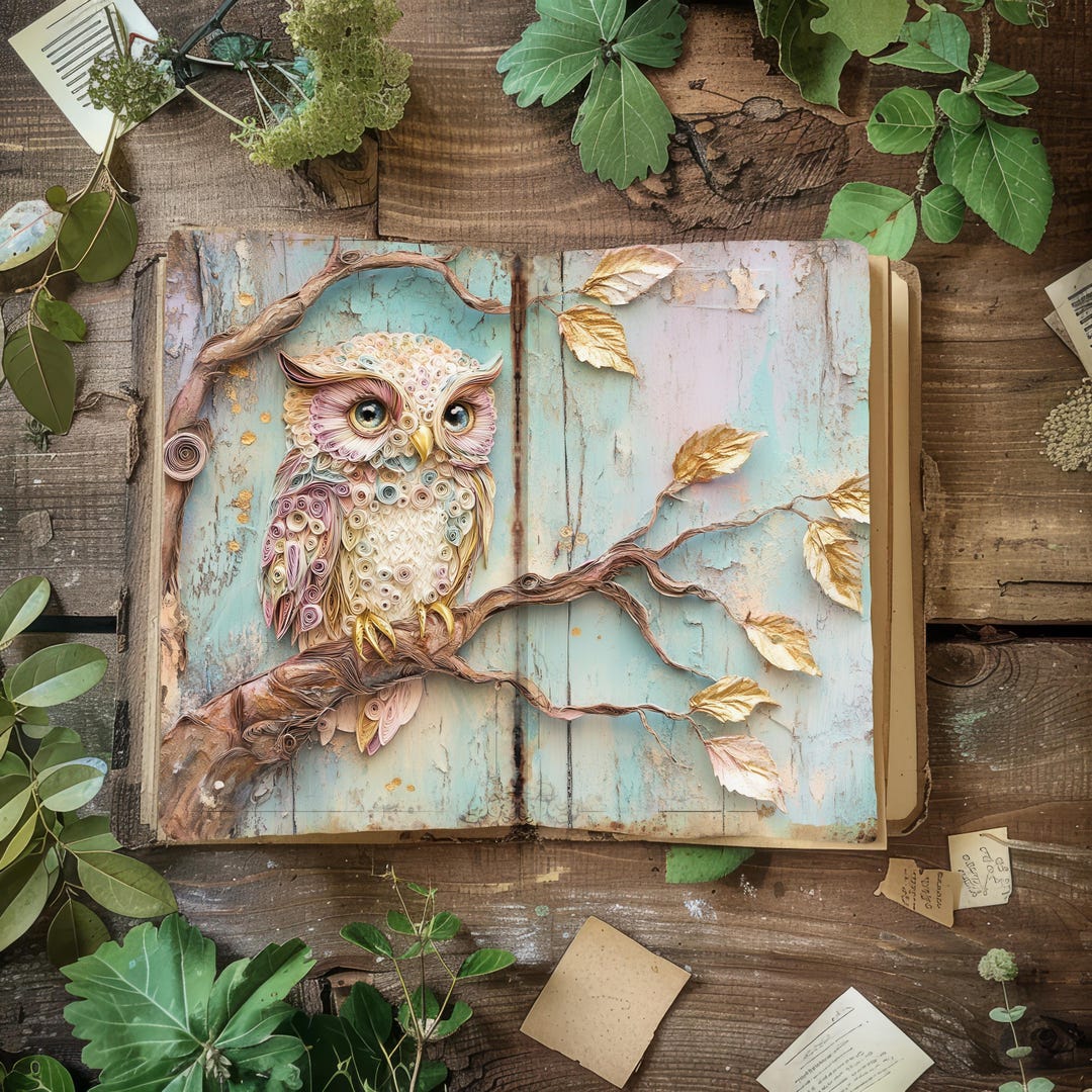 Owl Junk Journal Kit, Pastel Scrapbook Pages, Printable Paper Craft ...
