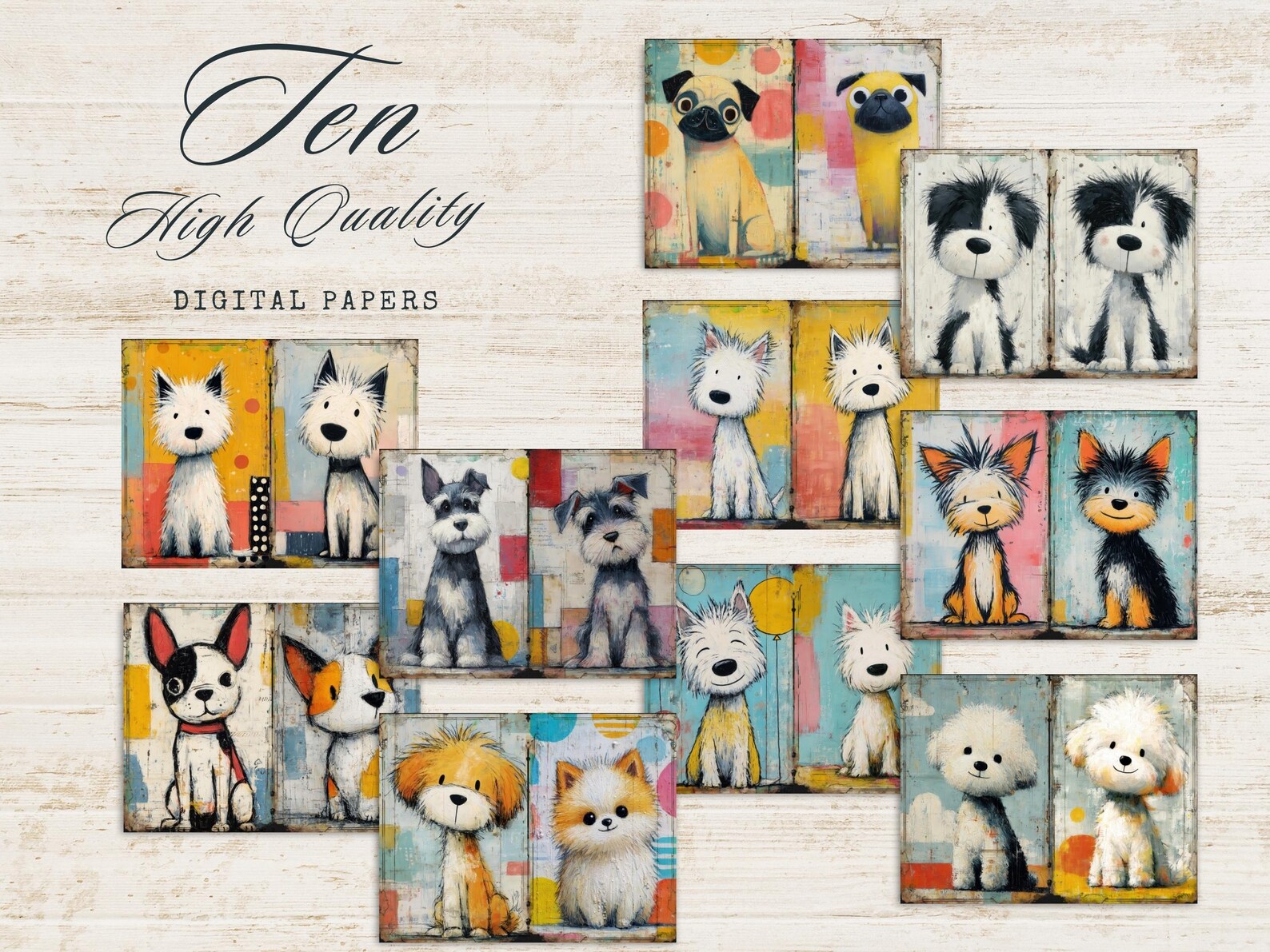 Junk Journal Pages Dogs, Whimsical Scrapbook Papers, Rustic Journal ...