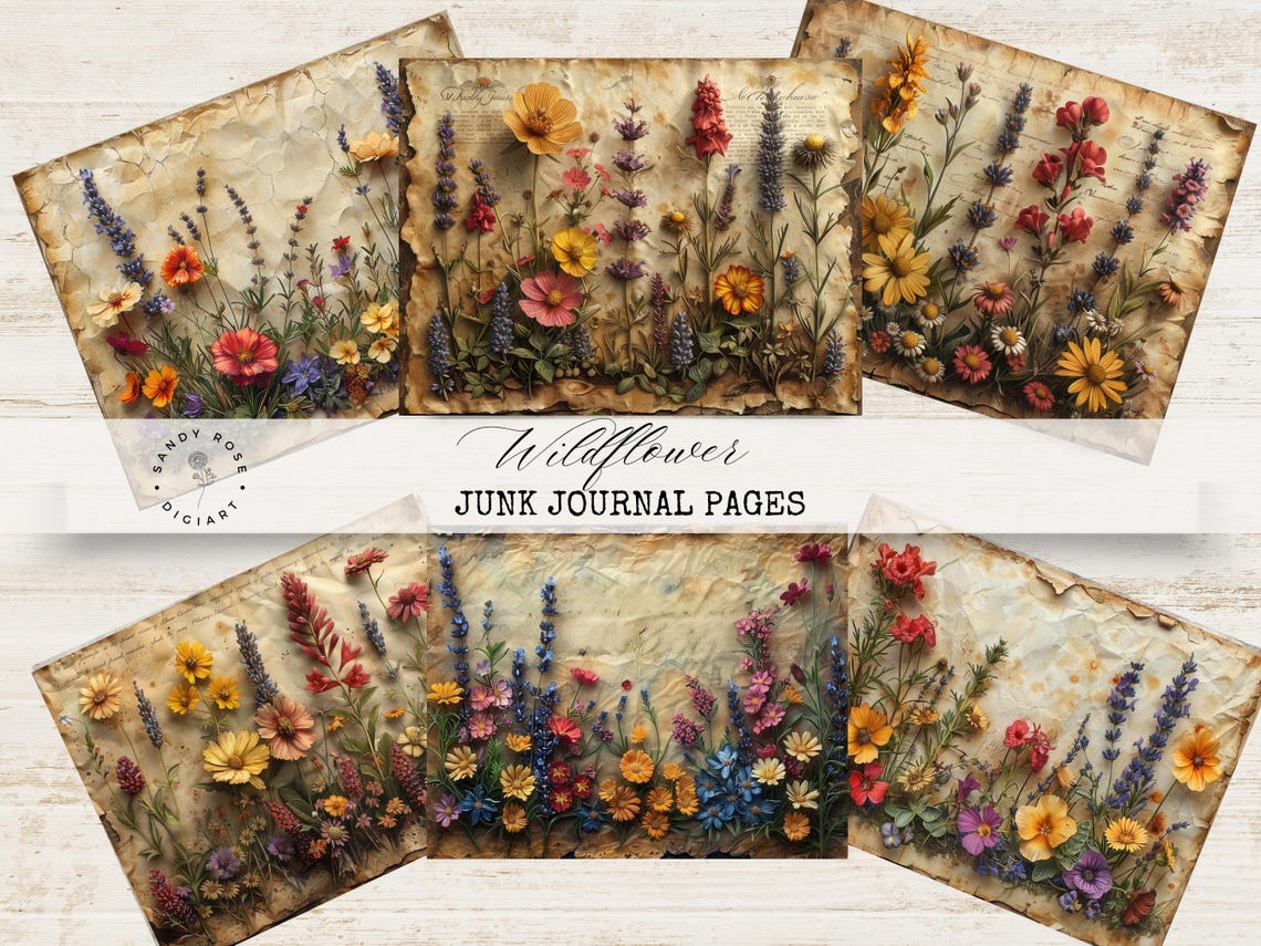 Wildflower Junk Journal Pages, Vintage Floral Scrapbook Papers, Rustic ...