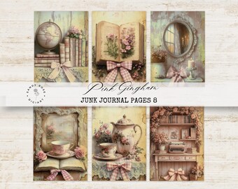Cottagecore Junk Journal Printable, Pink Gingham Scrapbook Papers ...