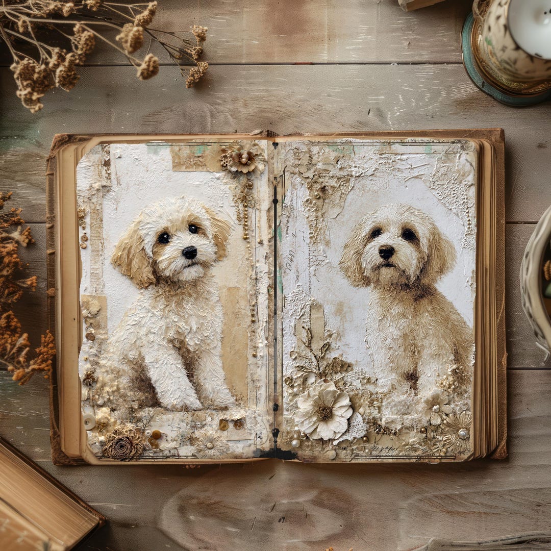 Junk Journal Pages Dogs, Vintage Scrapbook Papers, Rustic Journal ...