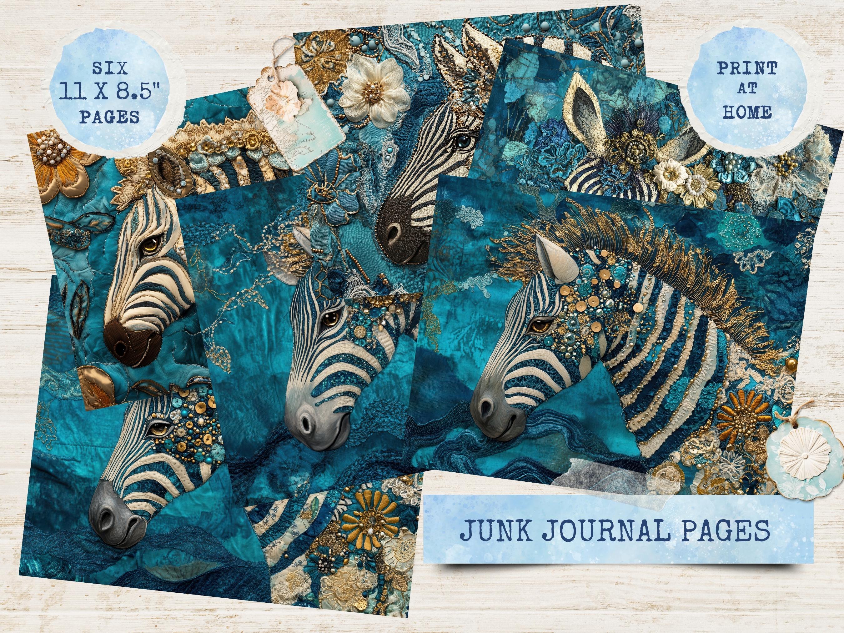 Safari Junk Journal, Zebra Digital Paper, Embellished Scrapbook Pages ...