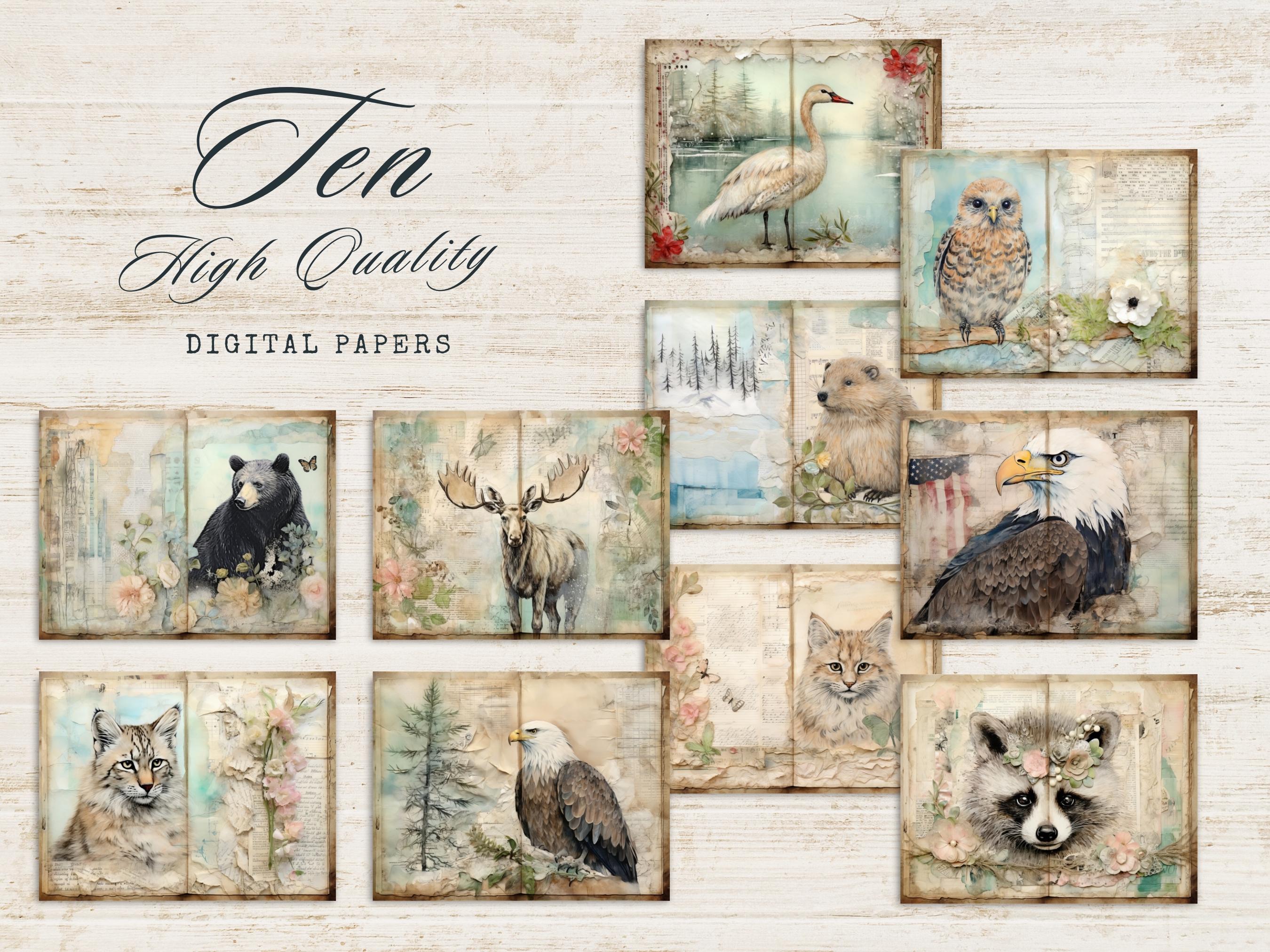 Woodland Animals Junk Journal, Eagle Forest Digital Paper, Wolf ...