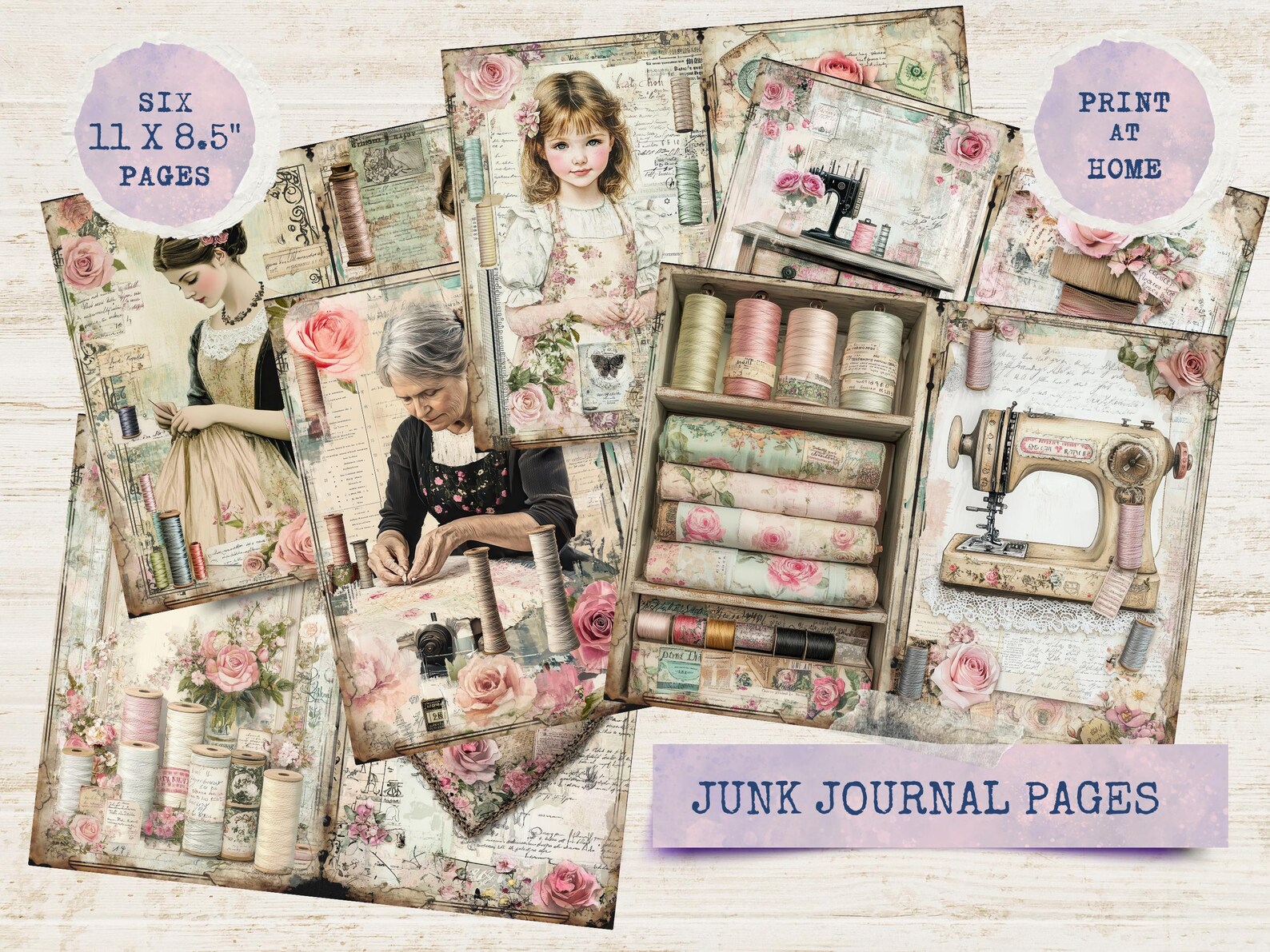 The Seamstress Junk Journal, Vintage Sewing Scrapbook Paper, Digital ...