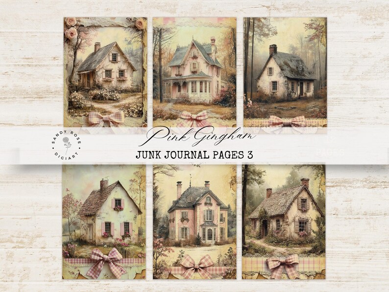Cottagecore Junk Journal Printable, Pink Gingham Scrapbook Papers ...