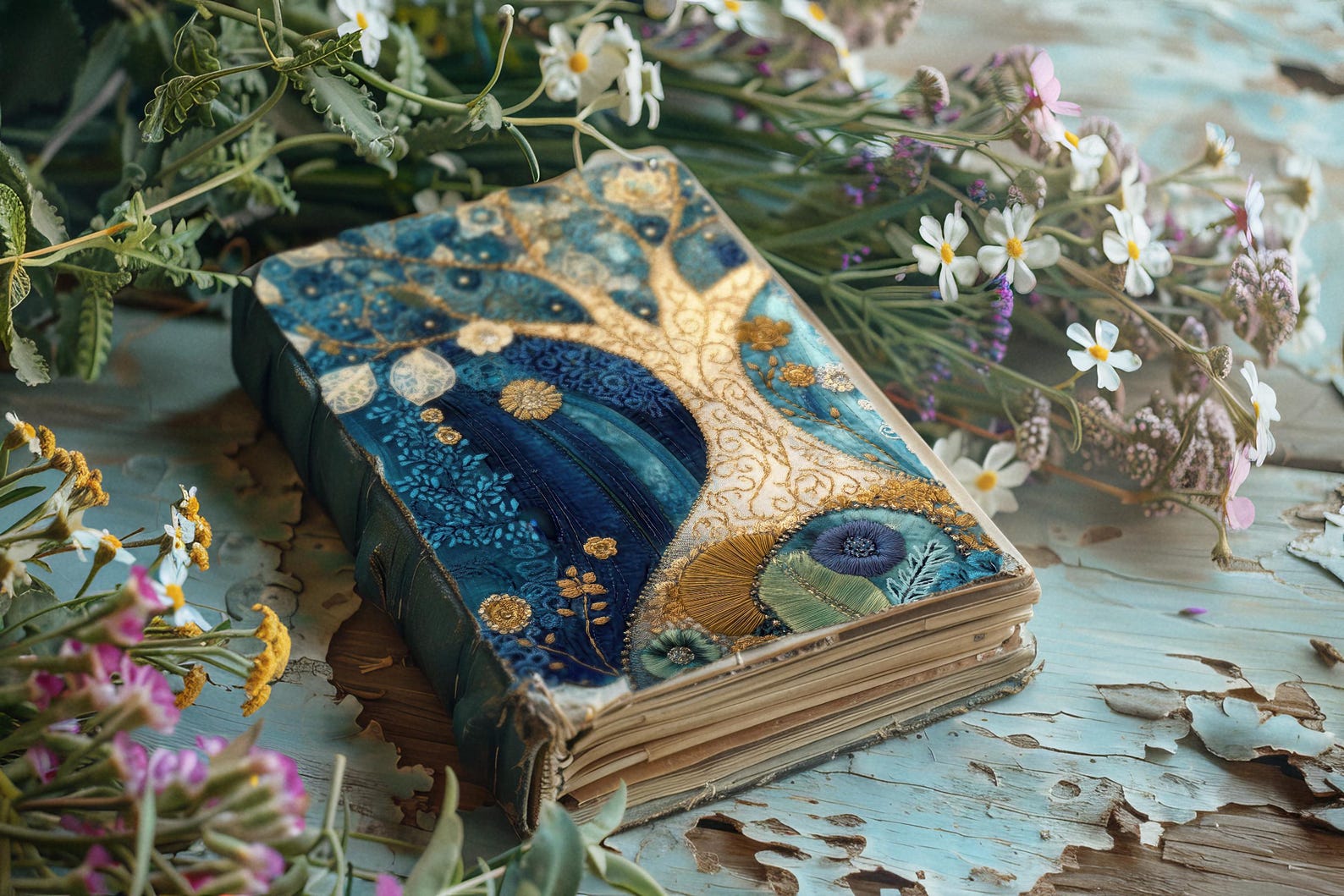 Embroidered Junk Journal, Forest Digital Paper, Embellished Scrapbook ...
