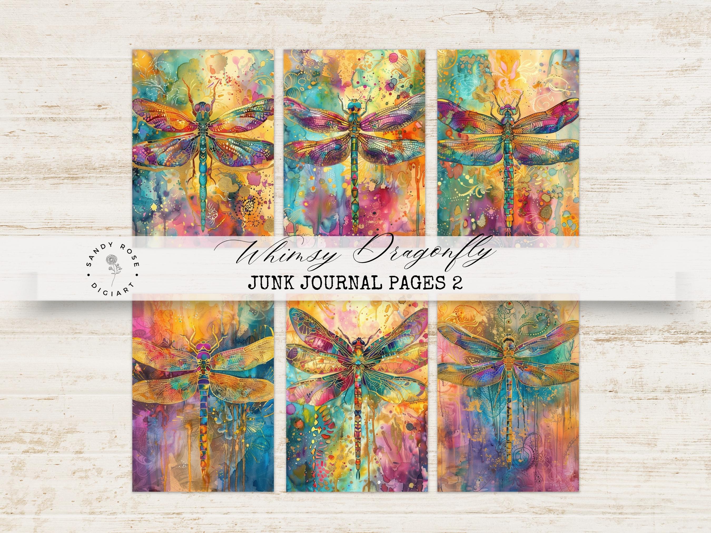 Dragonfly Junk Journal Printables, Colorful Scrapbook Pages, Paper ...