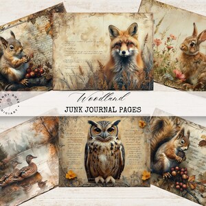 Woodland Animals Junk Journal Kit, Owl Digital Paper, Fox Distressed ...