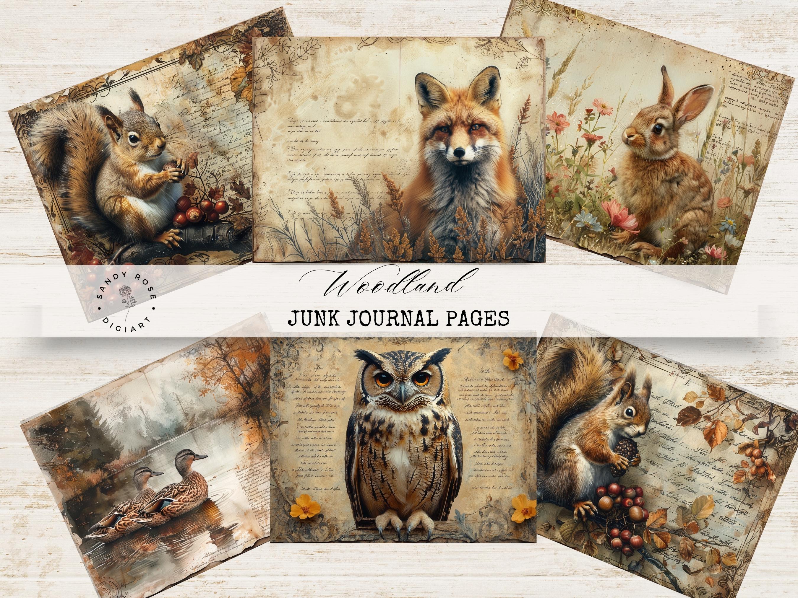 Woodland Animals Junk Journal Kit, Owl Digital Paper, Fox Distressed ...