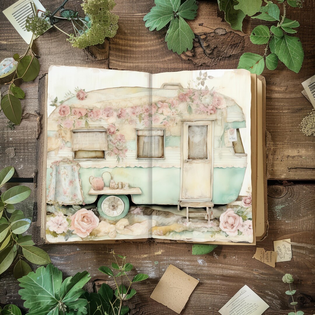 Caravan Junk Journal, Pastel Scrapbook Pages, Paper Craft, Rustic ...