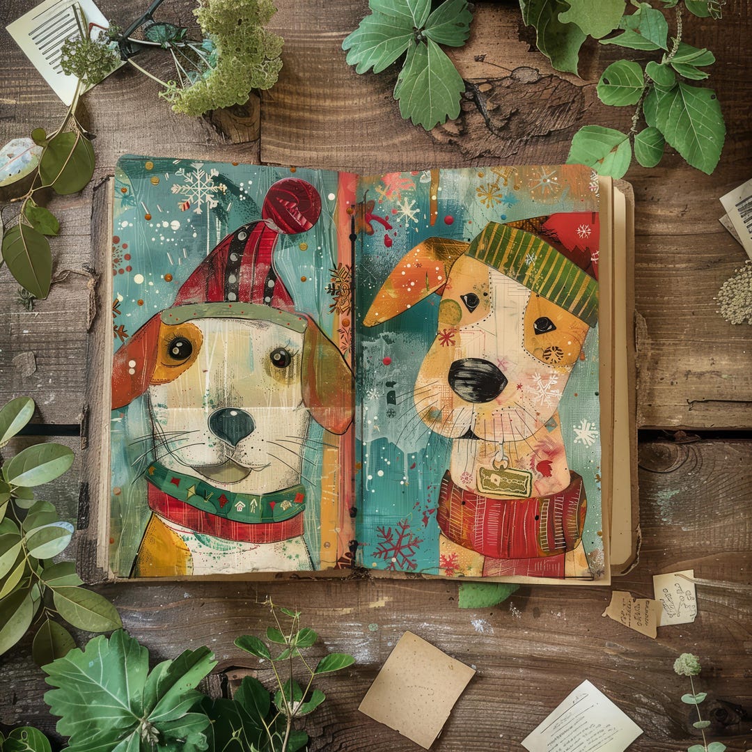 Pet Christmas Junk Journal, Santa Dog Digital Papers, Yule Scrapbook ...