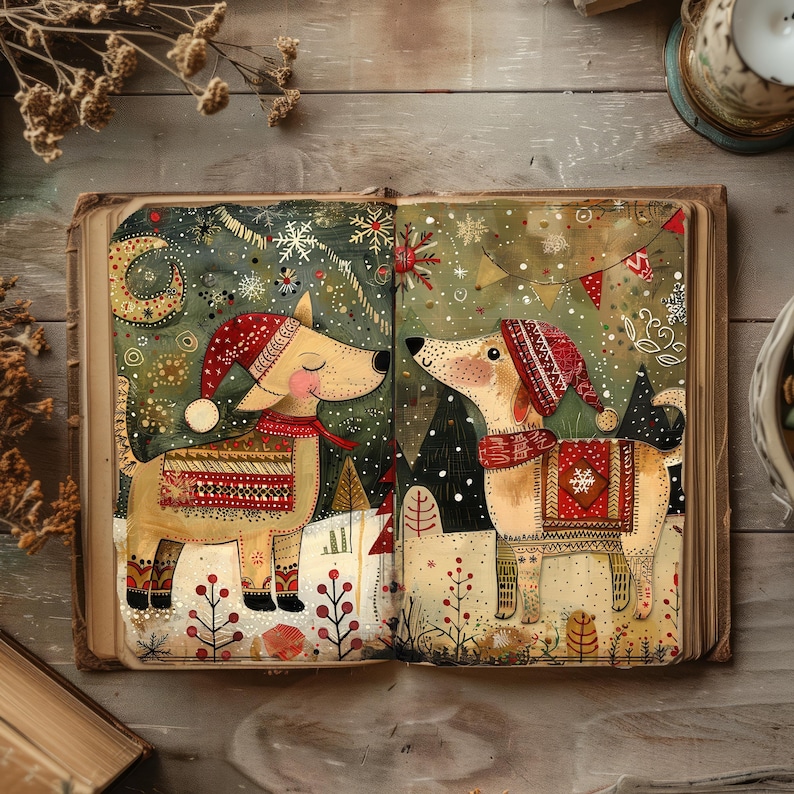 Pet Christmas Junk Journal, Santa Dog Digital Papers, Yule Scrapbook ...