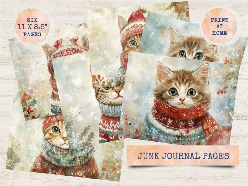Junk Journal Christmas Cats Kittens, Festive Cat Scrapbook, Printable ...