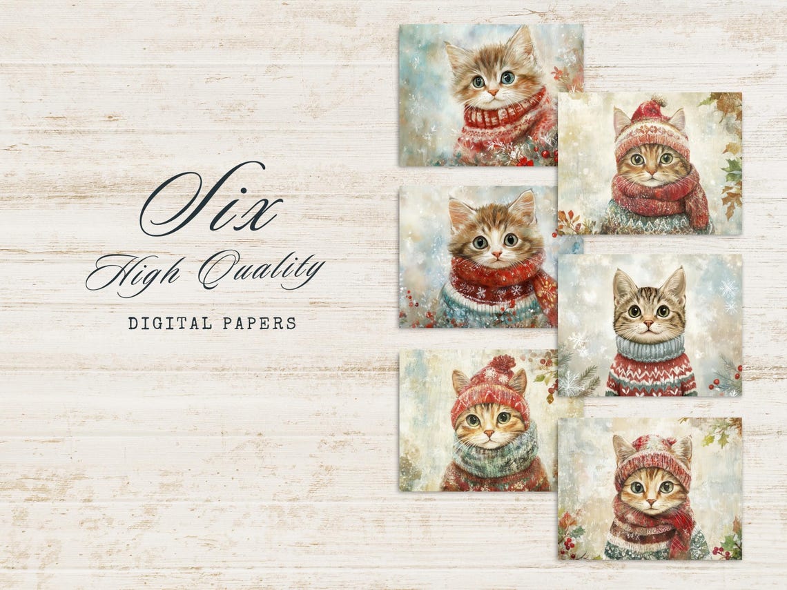Junk Journal Christmas Cats Kittens, Festive Cat Scrapbook, Printable ...