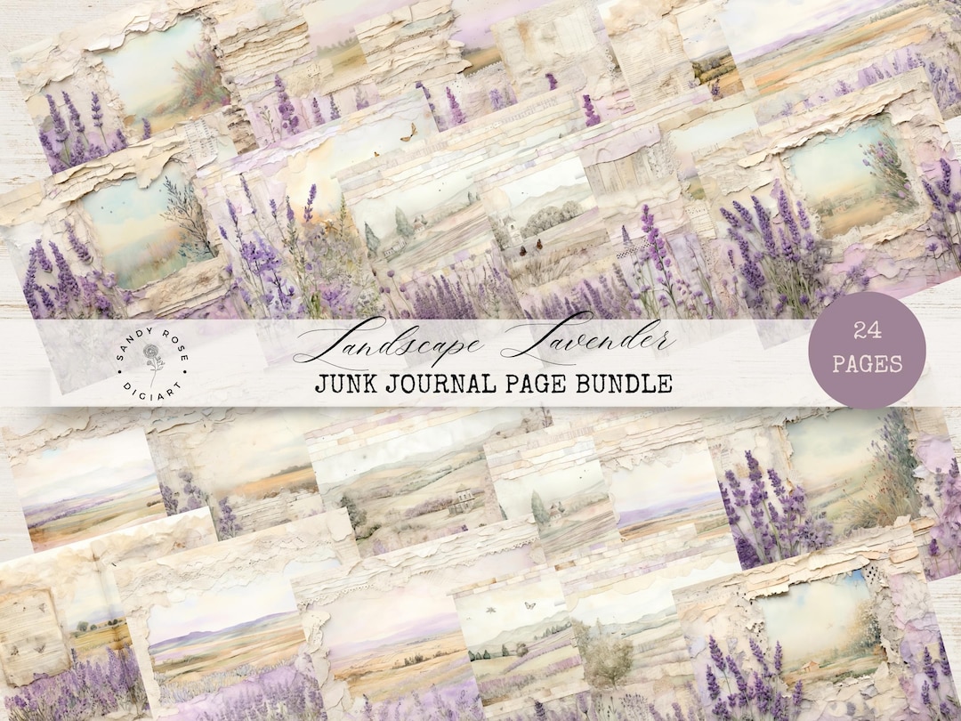 Lavender Flowers Junk Journal Kit, Vintage Scrapbook Papers, Rustic ...