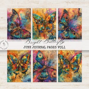Colorful Junk Journal Kit, Butterfly Scrapbook Papers, Rustic Journal ...