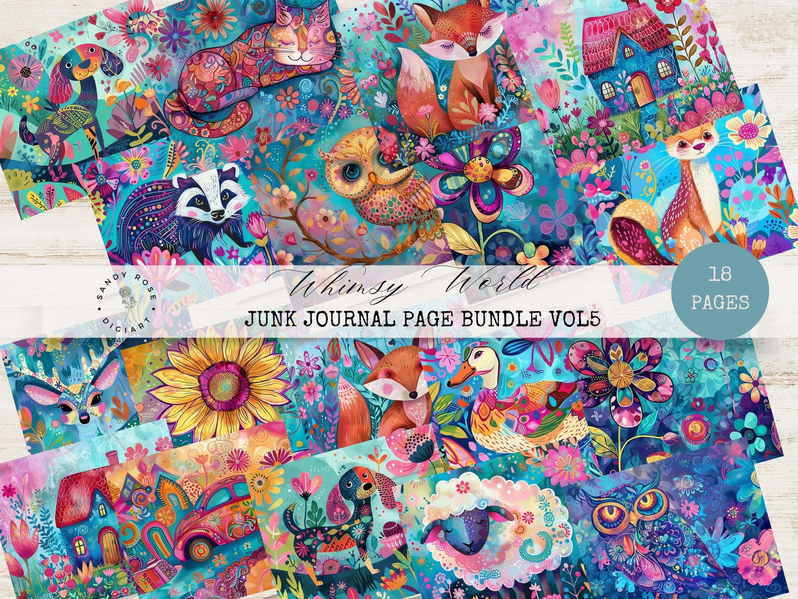 Colorful Junk Journal Kit, Bright Scrapbook Pages, Printable Paper ...