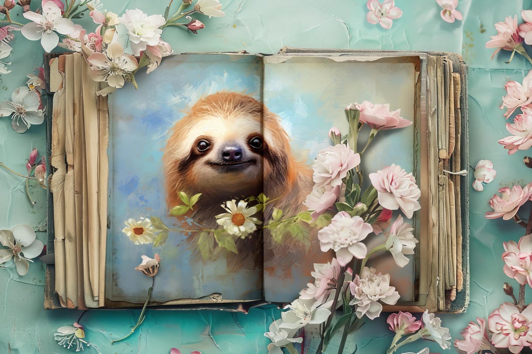 Sloth Junk Journal, Distressed Scrapbook Pages, Vintage Paper Craft ...