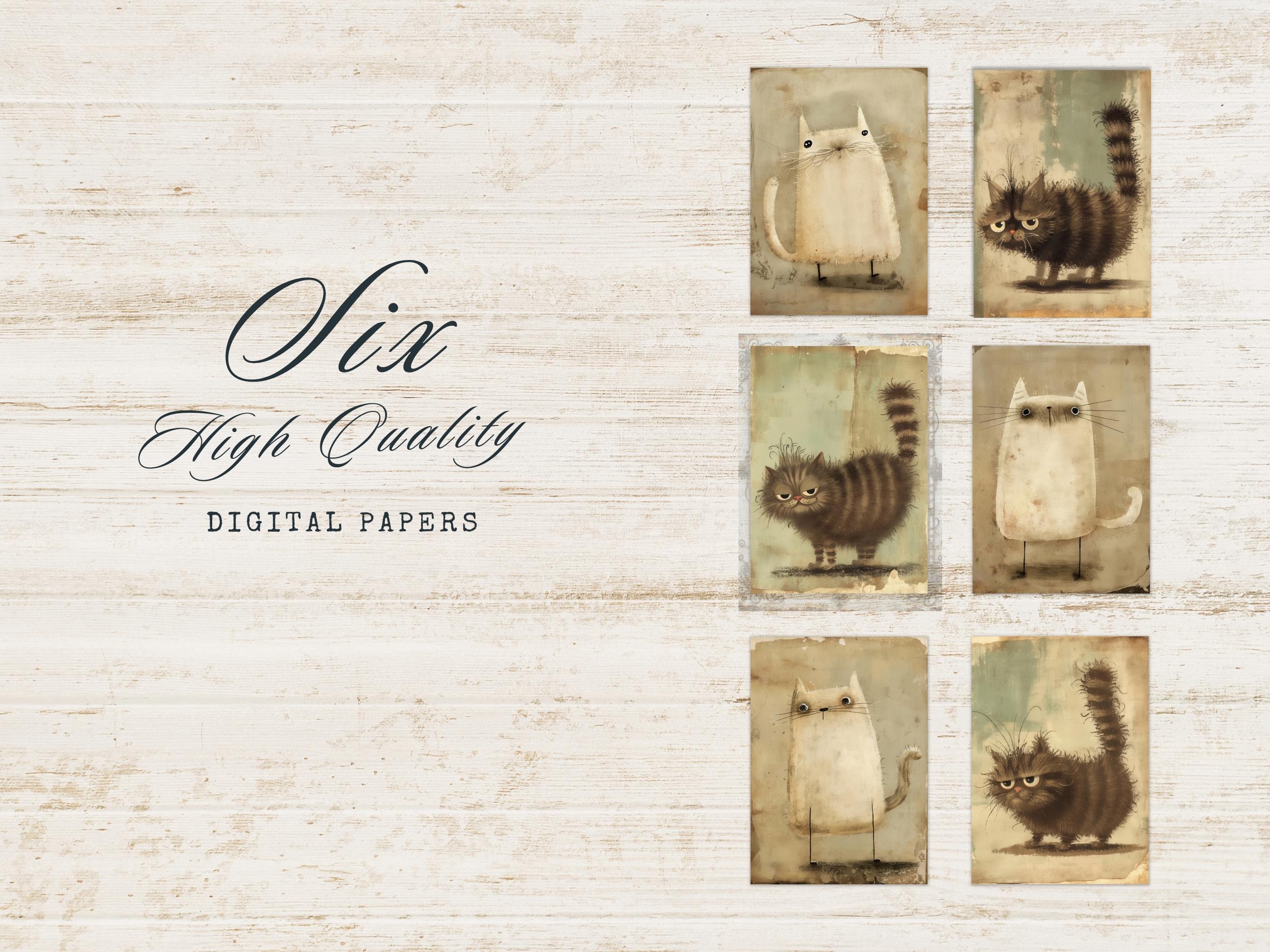 Whimsical Cat Junk Journal, Distressed Scrapbook Pages, Printable Paper ...