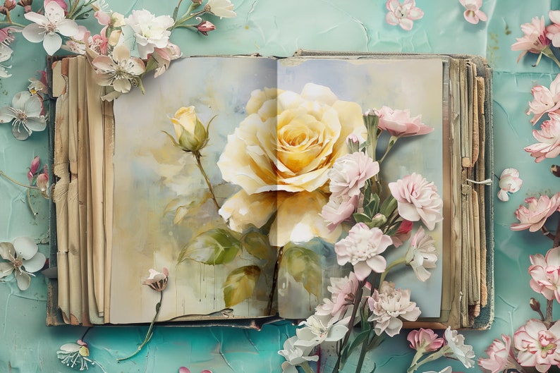 Yellow Rose Junk Journal, Vintage Scrapbook Papers, Rustic Journal ...