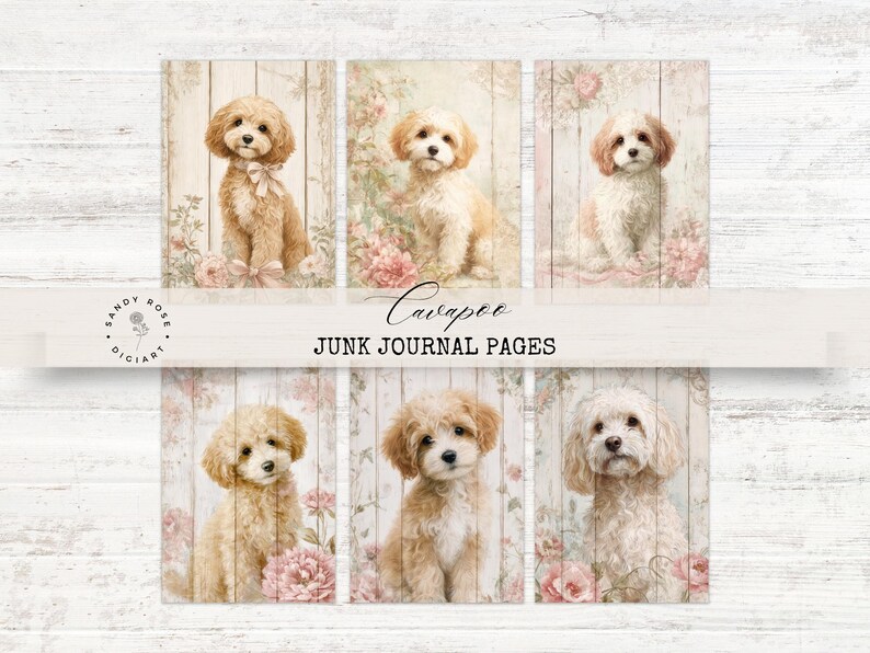 Dog Junk Journal Printable, Cavapoo Cute Puppy Collage Pages With ...