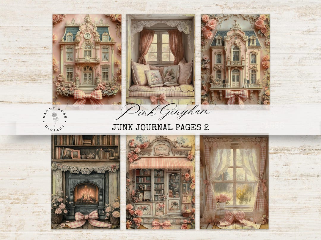 Cottagecore Junk Journal Printable, Pink Gingham Scrapbook Papers ...