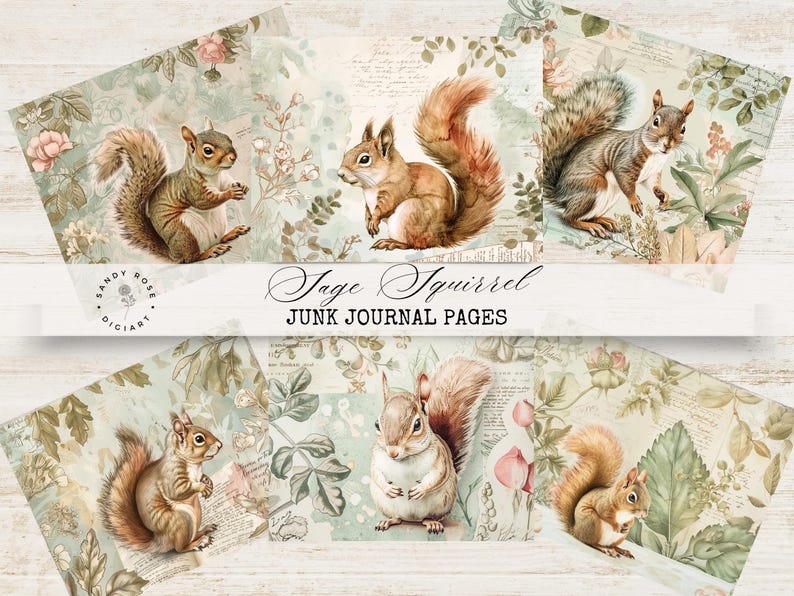 Woodland Animals Junk Journal, Squirrel Digital Paper, Watercolor ...