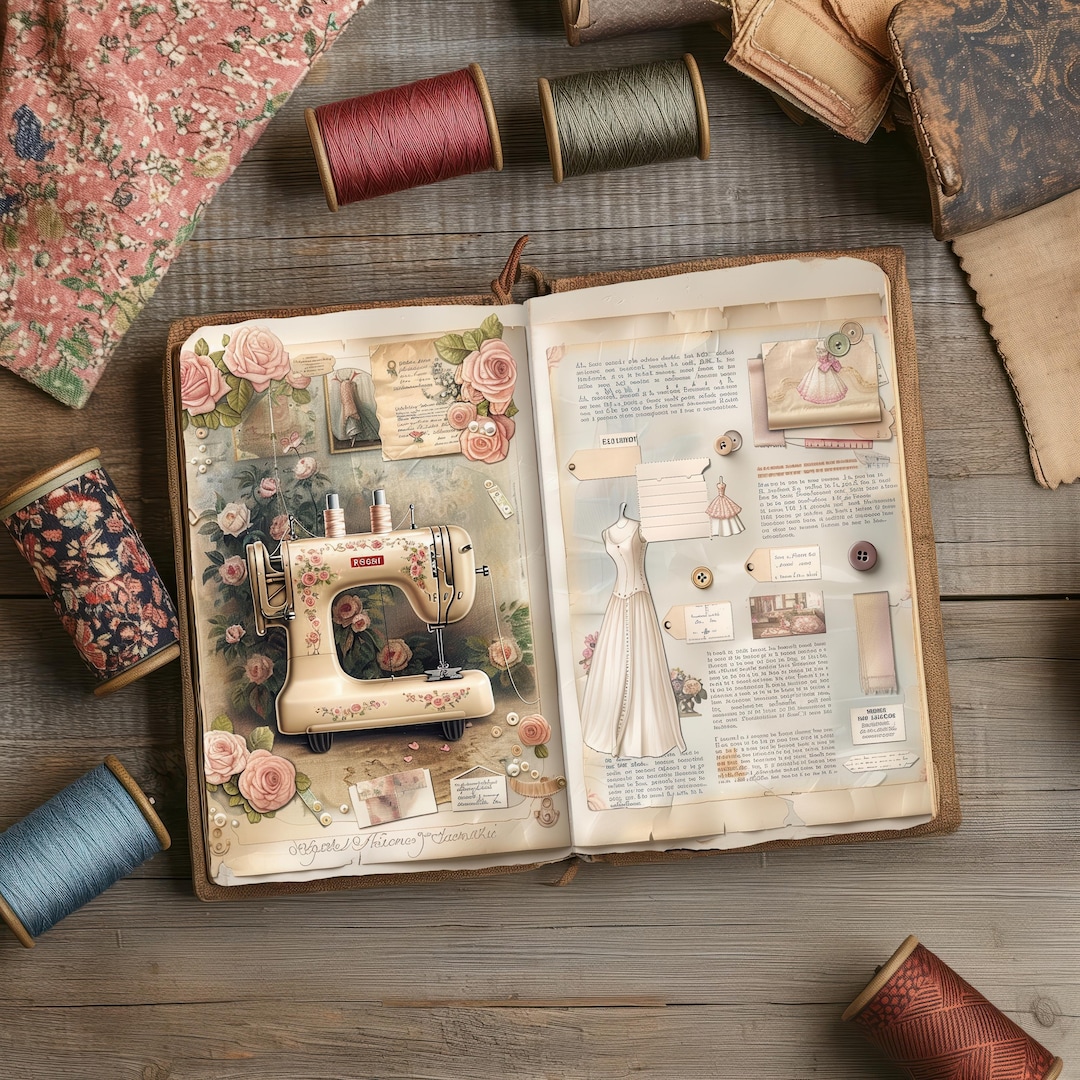 Sewing Theme Printable Junk Journal, Vintage Digital Scrapbook Paper ...