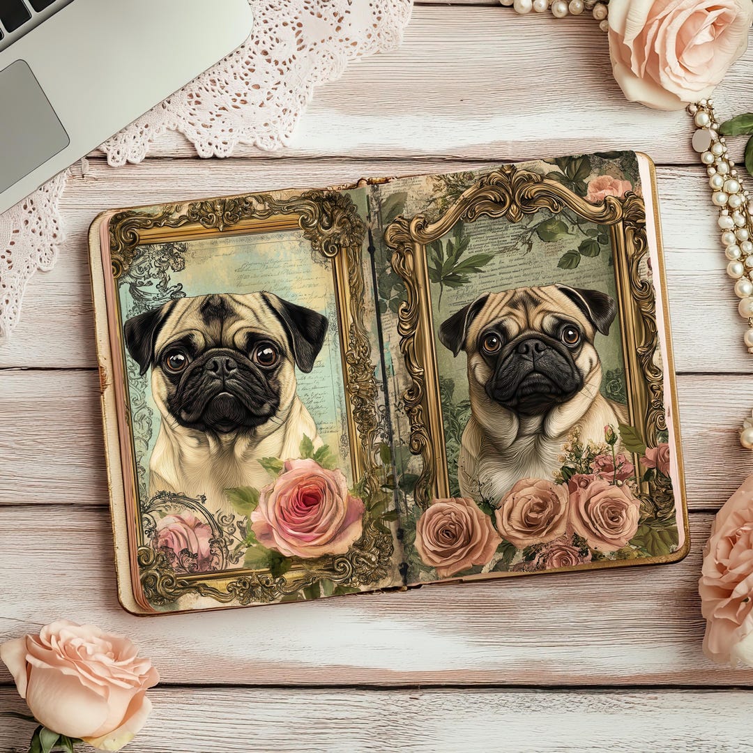 Dog Junk Journal Kit, Floral Dogs Scrapbook Pages, Paper Craft ...